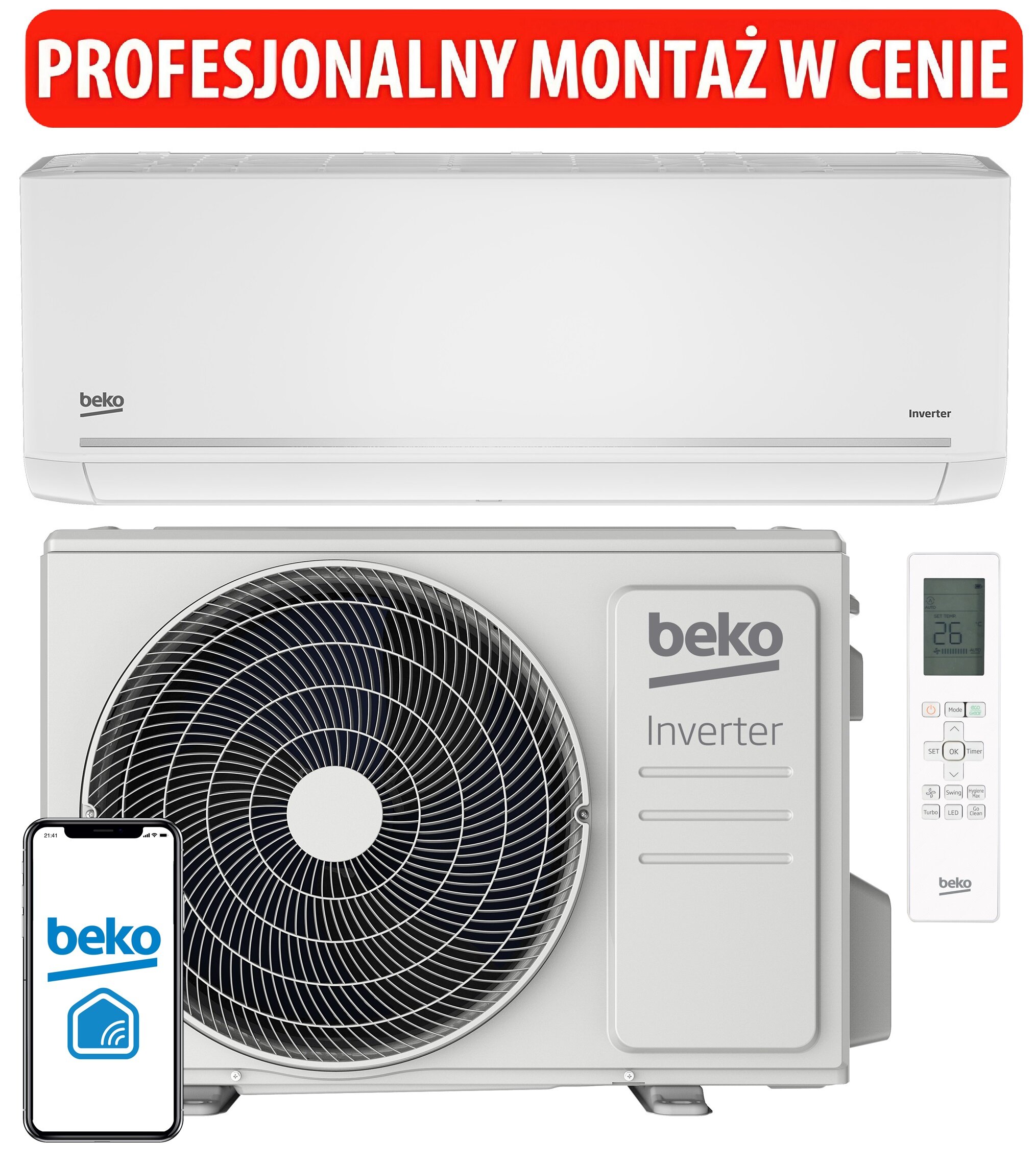 Klimatyzator Split, Pompa ciepła powietrze - powietrze BEKO BEEPGH 095/BEEPGH 096 2.6 kW z ...